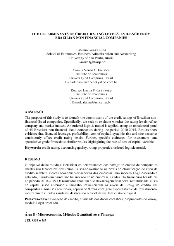 (PDF) The Determinants of Credit Rating Levels: Evidence from Brazilian ...