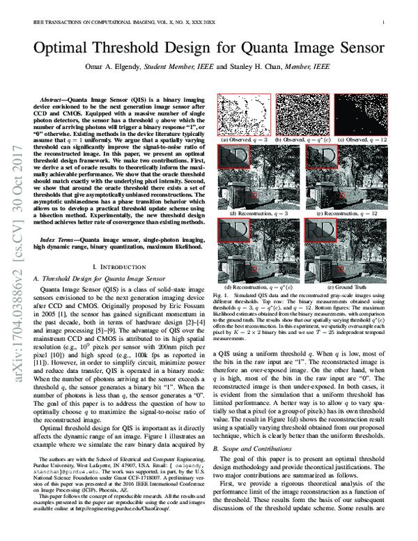 (PDF) Optimal Threshold Design for Quanta Image Sensor