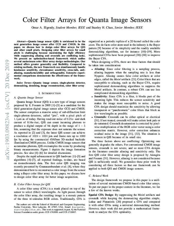 (PDF) Color Filter Arrays for Quanta Image Sensors