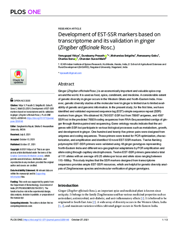 (PDF) Development of EST-SSR markers based on transcriptome and its ...