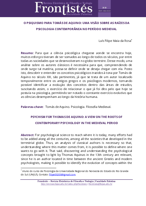 (PDF) O PSIQUISMO PARA TOMÁS DE AQUINO: UMA VISÃO SOBRE AS RAÍZES DA ...