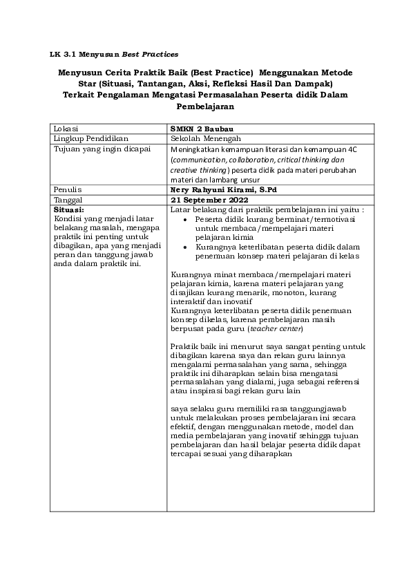 (PDF) Menyusun Cerita Praktik Baik (Best Practice) Menggunakan Metode ...