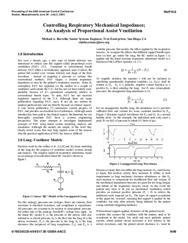 (PDF) Controlling respiratory mechanical impedance; an analysis of ...