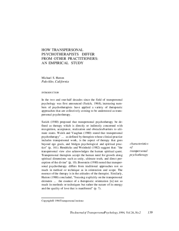(PDF) How transpersonal psychotherapists differ from other ...