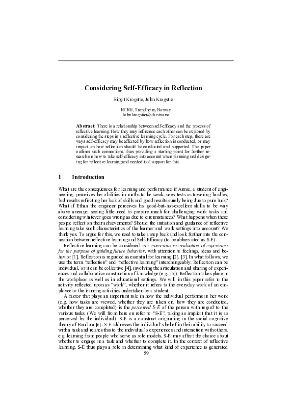 (PDF) Considering Self-Efficacy in Reflection