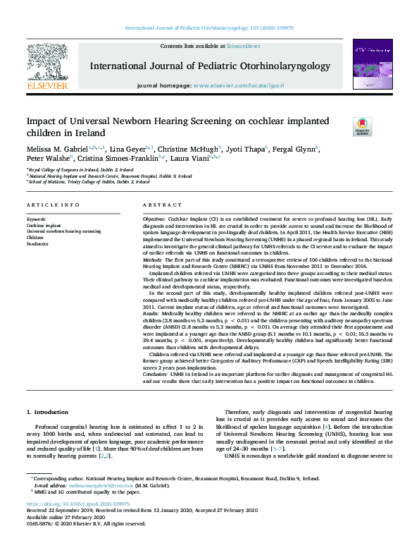 (PDF) Impact of Universal Newborn Hearing Screening on cochlear ...