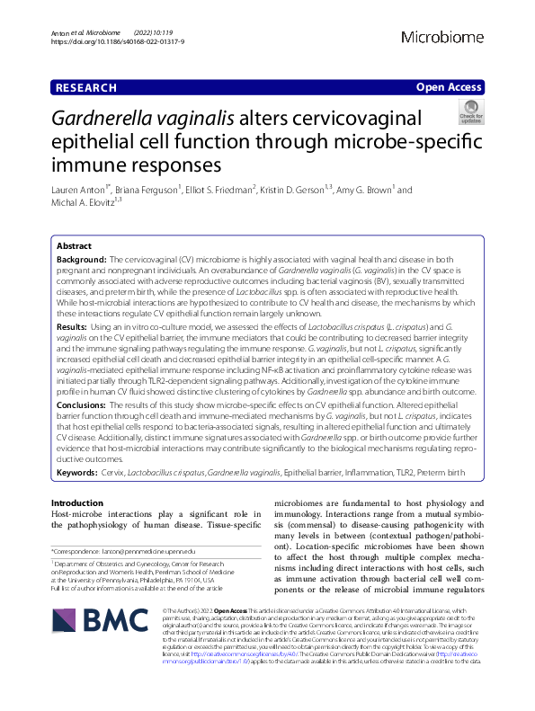 (PDF) Gardnerella vaginalis alters cervicovaginal epithelial cell function through microbe ...
