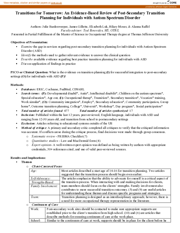 (PDF) Transitions for Tomorrow: An Evidence-Based Review of Post ...