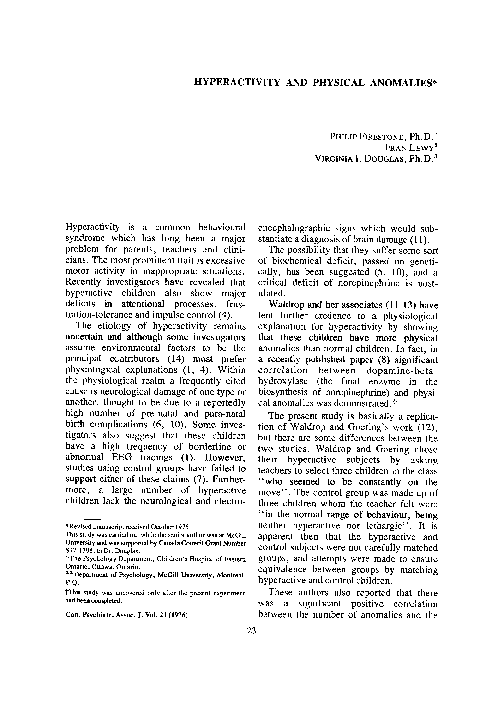 (PDF) Hyperactivity and Physical Anomalies