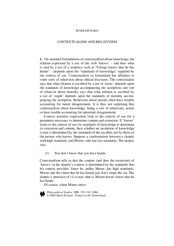 (PDF) Contextualism and Relativism