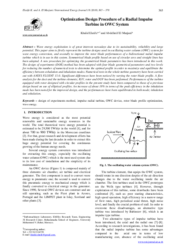 (PDF) Optimization Design Procedure of a Radial Impulse Turbine in OWC System