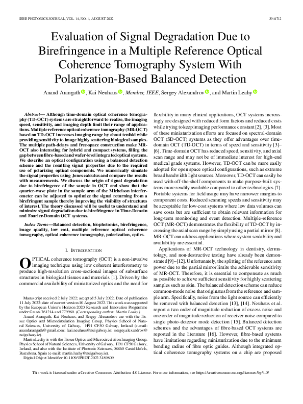 (PDF) Evaluation of Signal Degradation Due to Birefringence in a Multiple Reference Optical ...