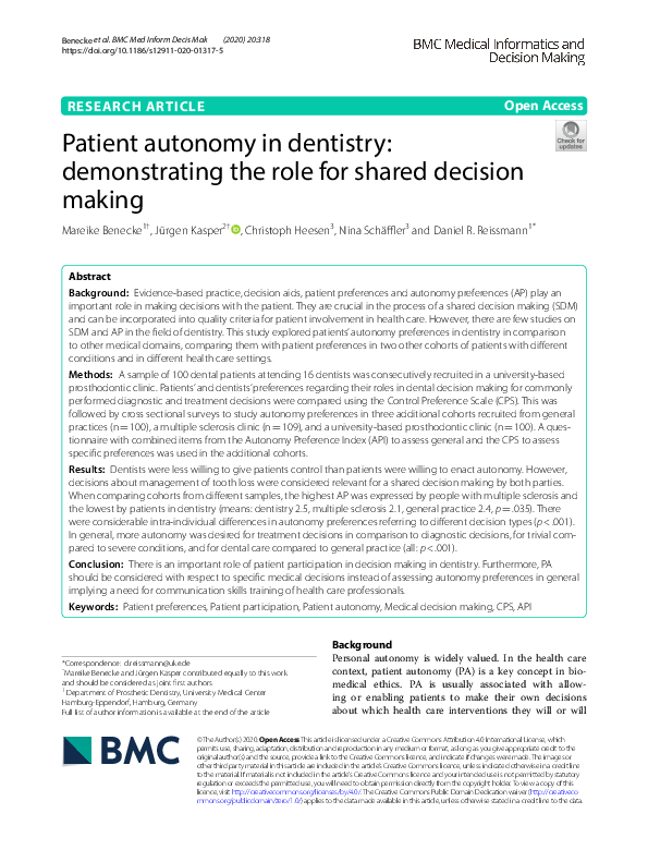 (PDF) Patient autonomy in dentistry – demonstrating the role for shared ...