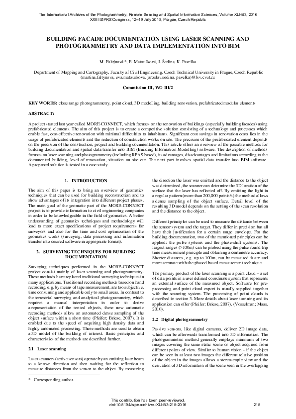 (PDF) Building Facade Documentation Using Laser Scanning and Photogrammetry and Data ...