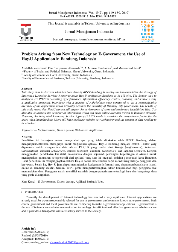 (PDF) Problem Arising from New Technology on Government, the Use of HAY ...