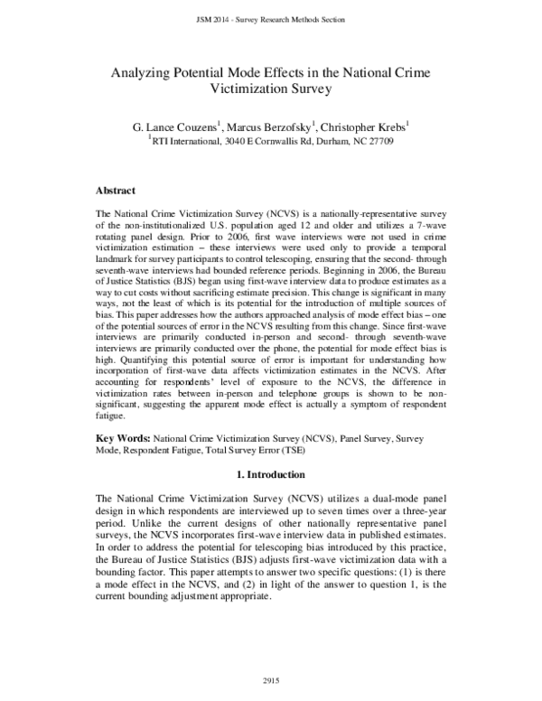 (PDF) Analyzing Potential Mode Effects in the National Crime ...