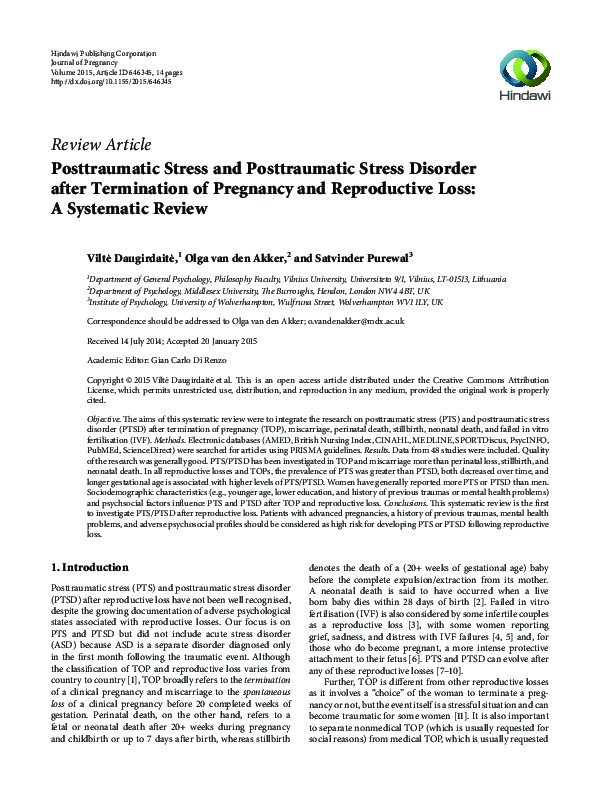 (PDF) Posttraumatic Stress and Posttraumatic Stress Disorder after Termination of Pregnancy and ...