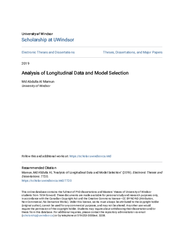 Pdf Analysis Of Longitudinal Data And Model Selection Abdulla Al