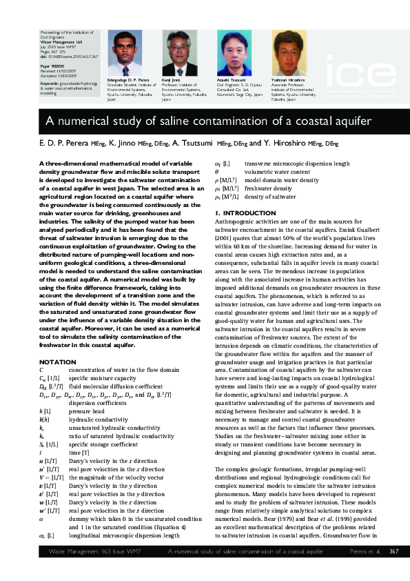 (PDF) A numerical study of saline contamination of a coastal aquifer