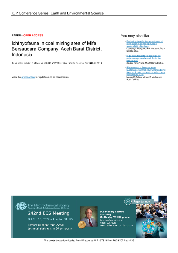 (PDF) Ichthyofauna in coal mining area of Mifa Bersaudara Company, Aceh ...