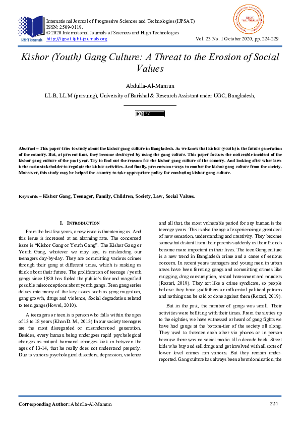(PDF) Kishor (Youth) Gang Culture: A Threat to the Erosion of Social Values