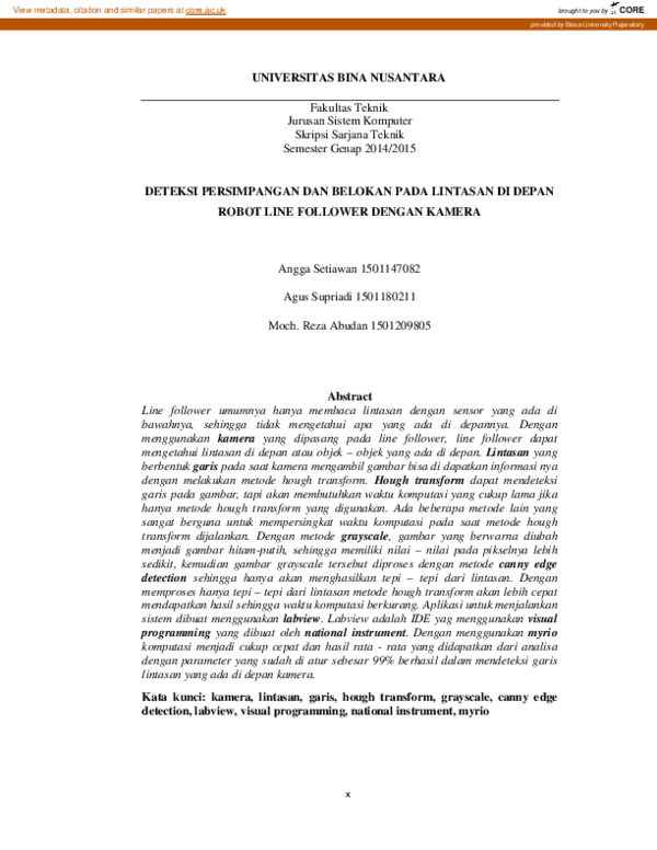 (PDF) Deteksi Persimpangan Dan Belokan Pada Lintasan DI Depan Robot ...