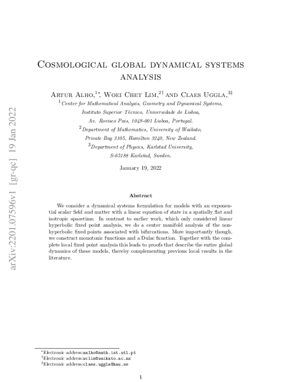 (PDF) Cosmological global dynamical systems analysis | Artur Alho ...