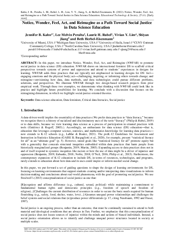 (PDF) Notice, Wonder, Feel, Act, and Reimagine as a Path Toward Social ...