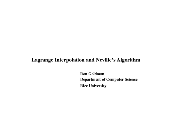 Pdf Lagrange Interpolation And Neville S Algorithm Ron Goldman