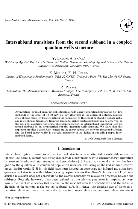 (PDF) Intersubband transitions from the second subband in a coupled ...