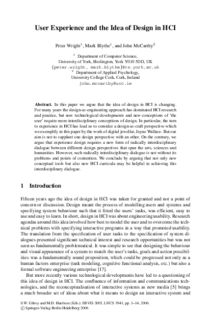 (PDF) User Experience and the Idea of Design in HCI