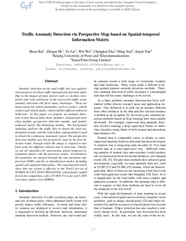 Pdf Traffic Anomaly Detection Via Perspective Map Based On Spatial Temporal Information Matrix