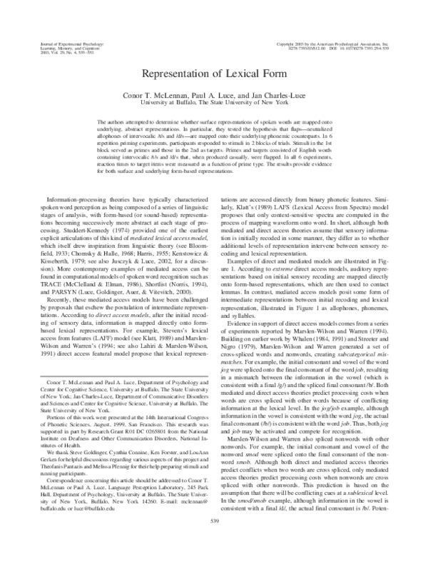 (PDF) Representation of lexical form