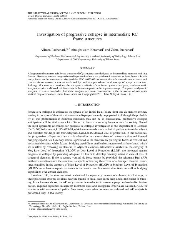 (PDF) Investigation of progressive collapse in intermediate RC frame structures