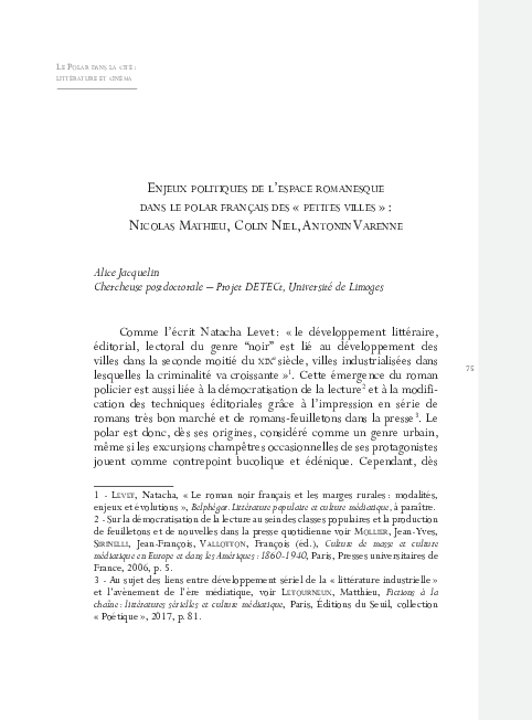 (PDF) Enjeux politiques de l’espace romanesque dans le polar français ...