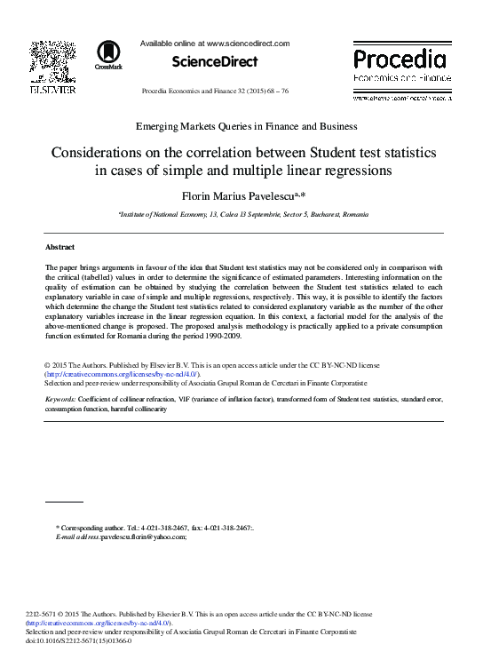 (PDF) Considerations on the Correlation Between Student Test Statistics ...