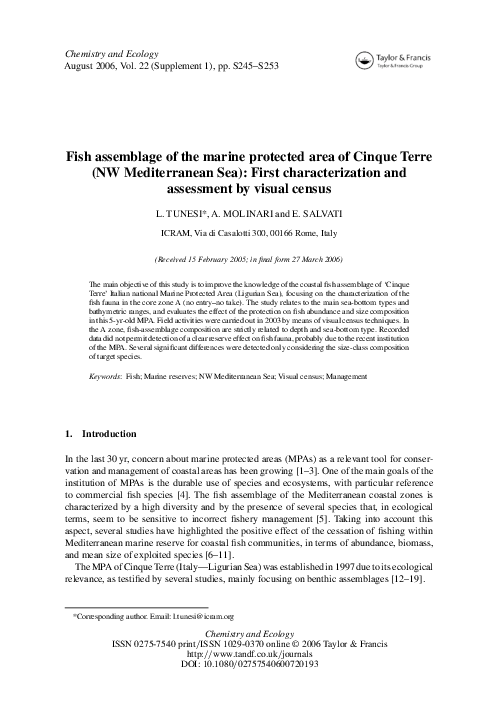 Fish assemblage of the marine protected area of Cinque Terre (NW ...