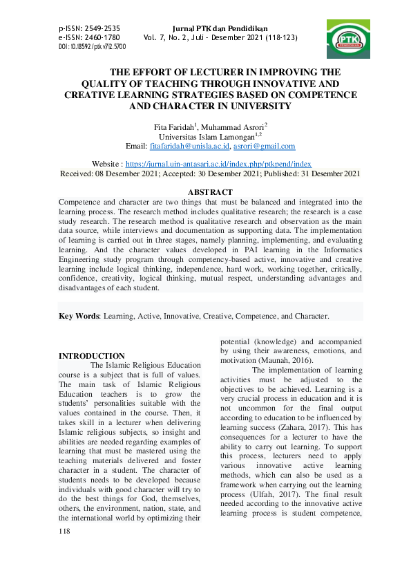 (PDF) The Effort of Lecturers in Improving The Quality of Teaching Through Innovative and ...
