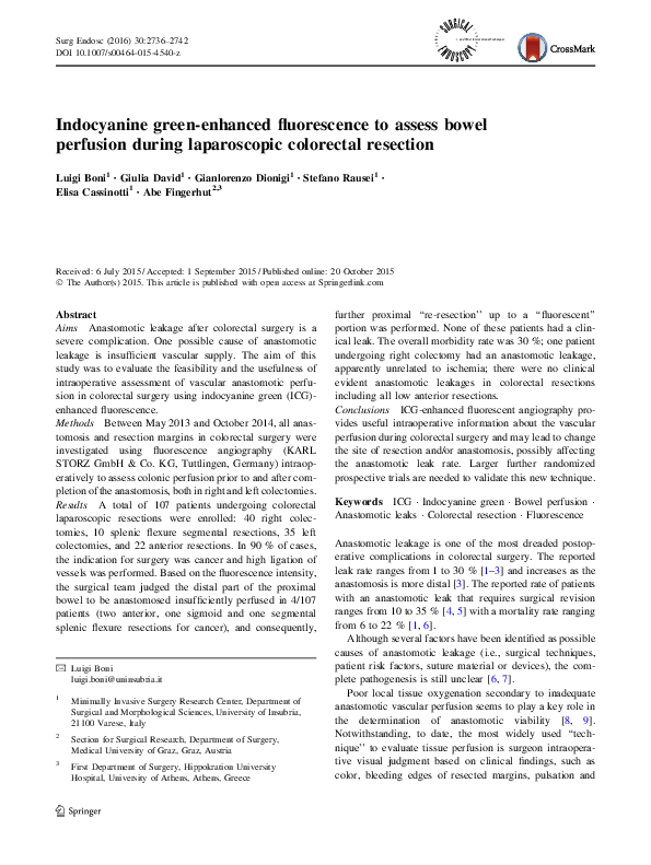 (PDF) Indocyanine green-enhanced fluorescence to assess bowel perfusion ...