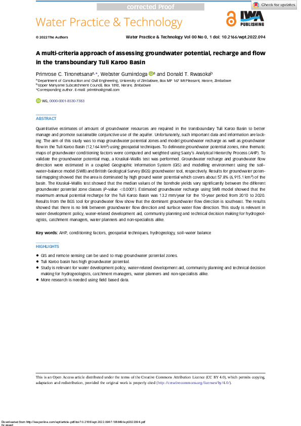 (PDF) A multi-criteria approach of assessing groundwater potential ...