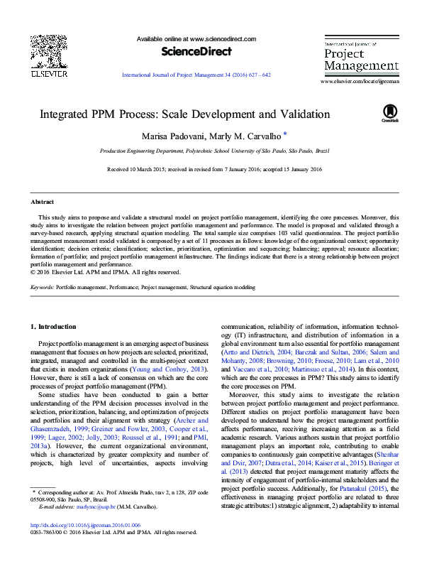 (PDF) Integrated PPM Process: Scale Development and Validation