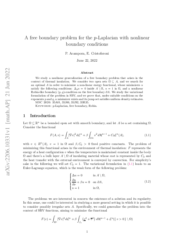 (PDF) A free boundary problem for the p-Laplacian with nonlinear boundary conditions