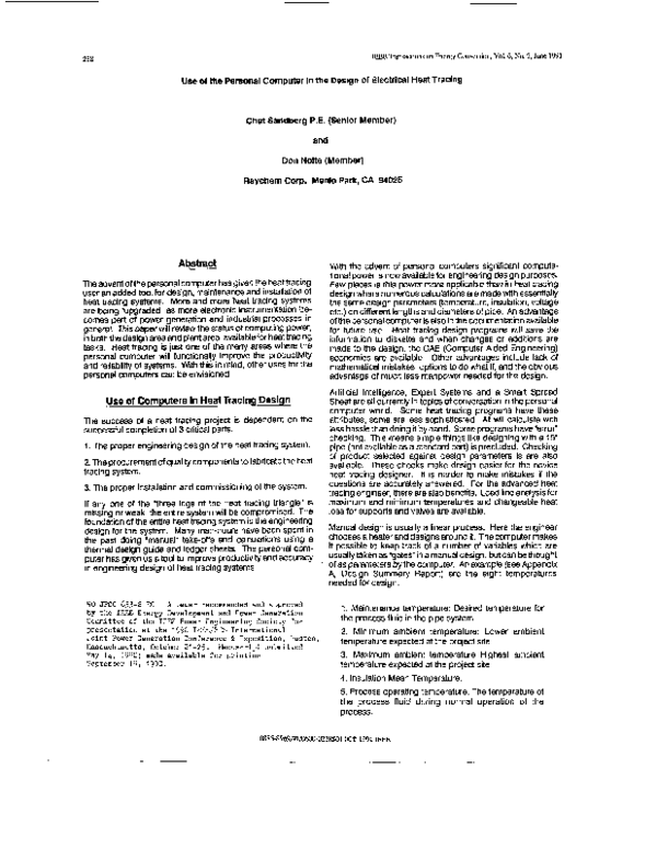 (PDF) Use of the personal computer in the design of electrical heat tracing