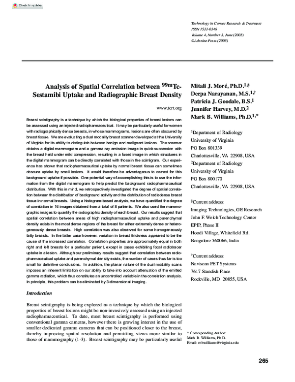 (PDF) Analysis of spatial correlation between 99mTc-Sestamibi uptake and radiographic breast ...