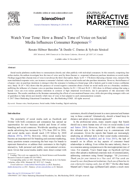 (PDF) Watch Your Tone: How a Brand's Tone of Voice on Social Media ...