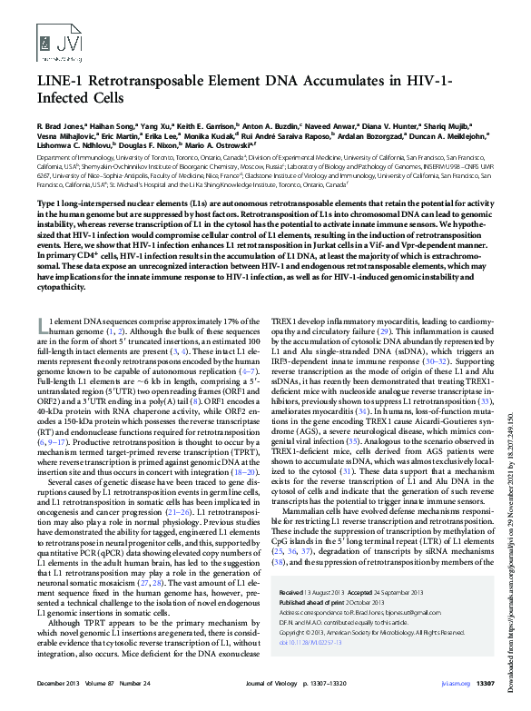 (PDF) LINE-1 Retrotransposable Element DNA Accumulates in HIV-1 ...