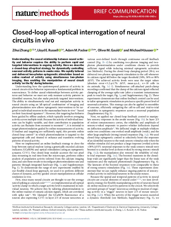 (PDF) Closed-loop all-optical interrogation of neural circuits in vivo