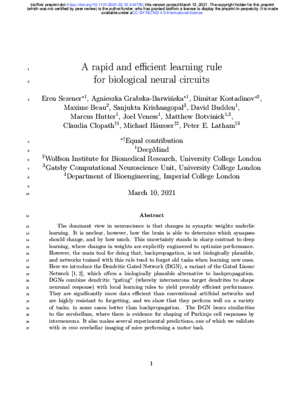 (PDF) A rapid and efficient learning rule for biological neural circuits