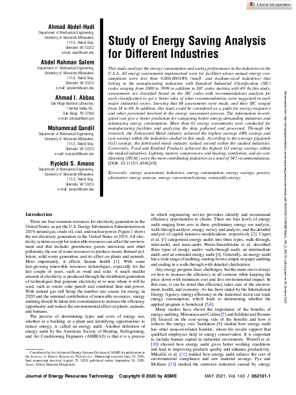 (PDF) Study of Energy Saving Analysis for Different Industries