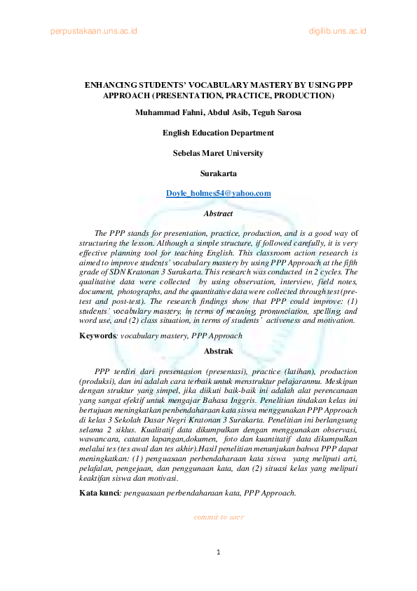 (PDF) Enhancing Students’ Vocabulary Mastery by Using PPP Approach ...